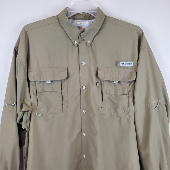 Columbia | Shirts | Columbia Pfg Tan Nylon Fishing Long Sleeve Button ...